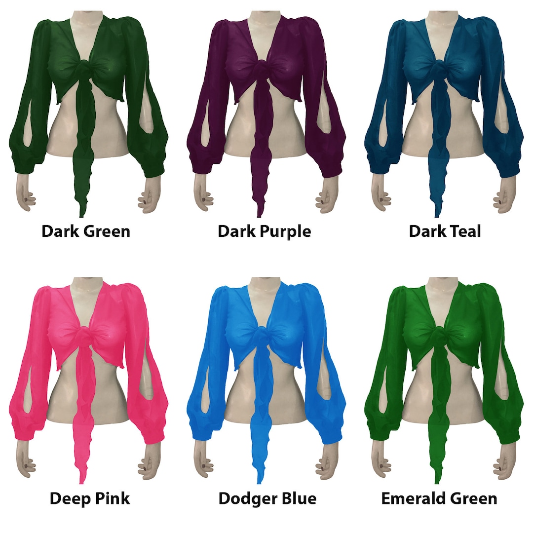 Chiffon Wrap Top Blouse Choli Harem Slit Full Sleeve Tie Top Belly ...