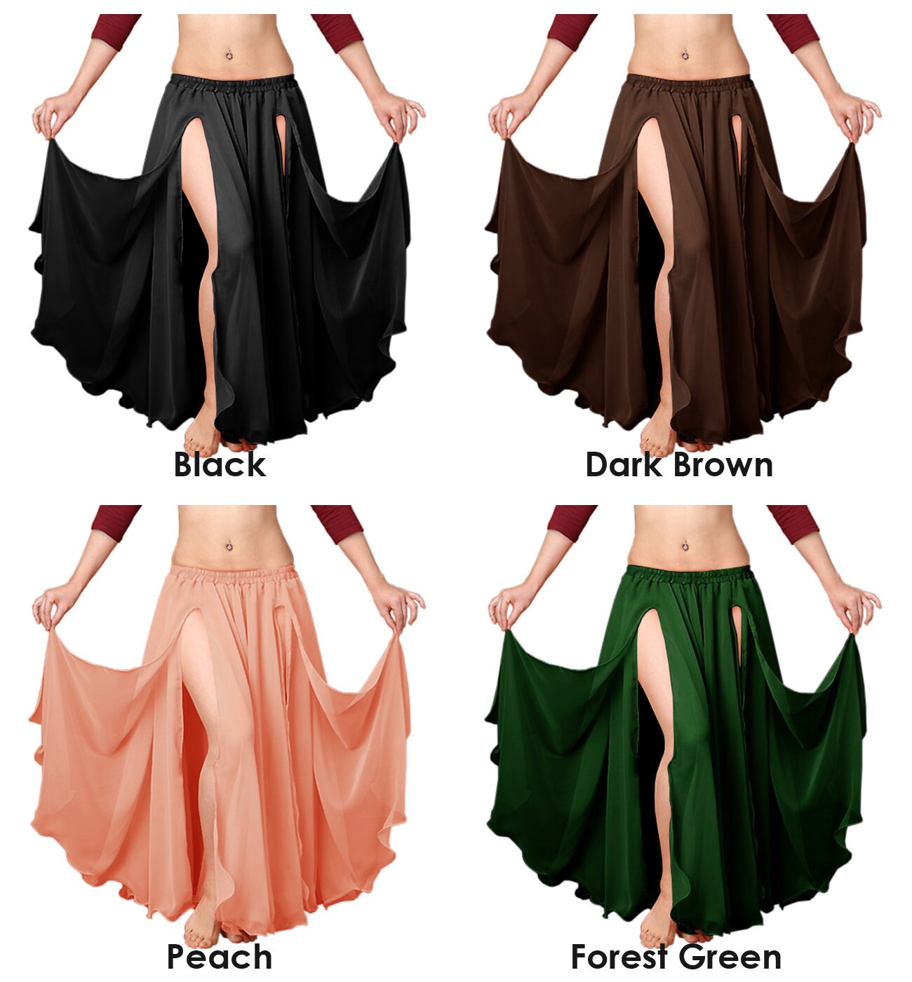 Chiffon Double Layer Skirt With 2 Front Slits Belly Dance - Etsy