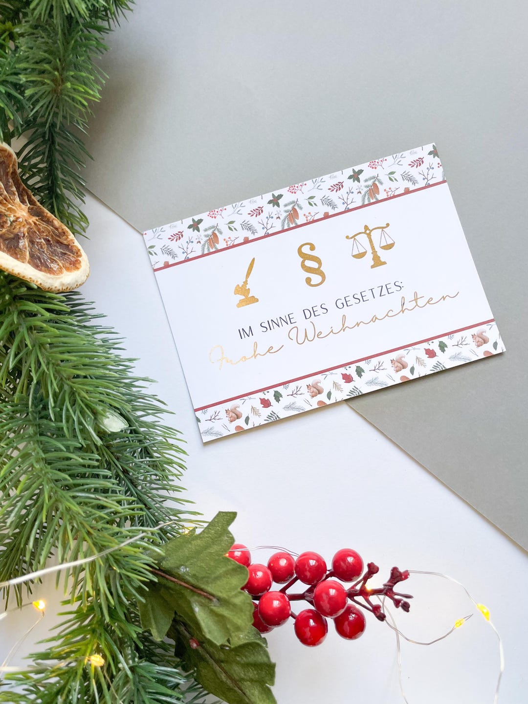 Christmas Card With Legal Symbols, Paragraph, Scales of Justice, Gift ...