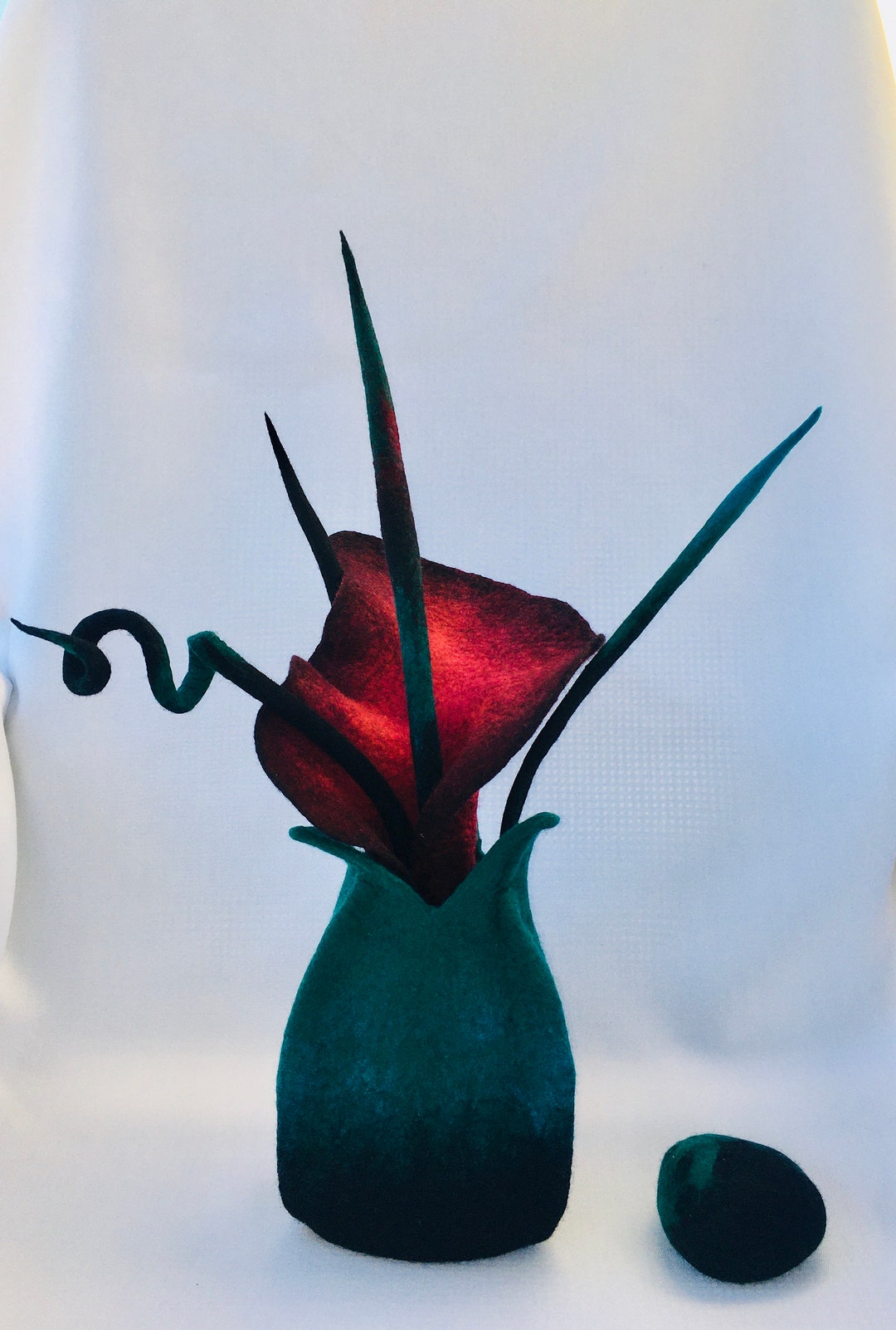 Felted Cala Lilly in Felt Vessel, Felt Vessel, Felt Cala Flower ...