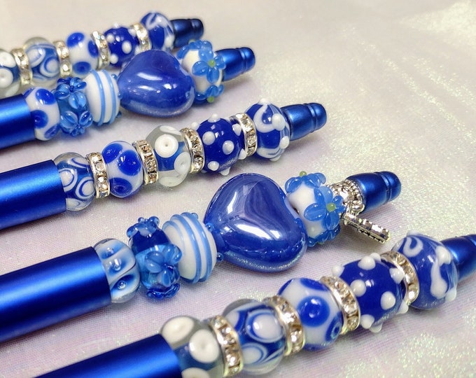 Beaded Pens Delft Blue - Guest Book Bridal Registry Pen - Fancy Glass ...