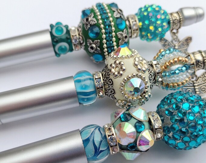Blue Ice Beaded Pens - Guest Book Bridal Registry Boho Pen - Fancy ...