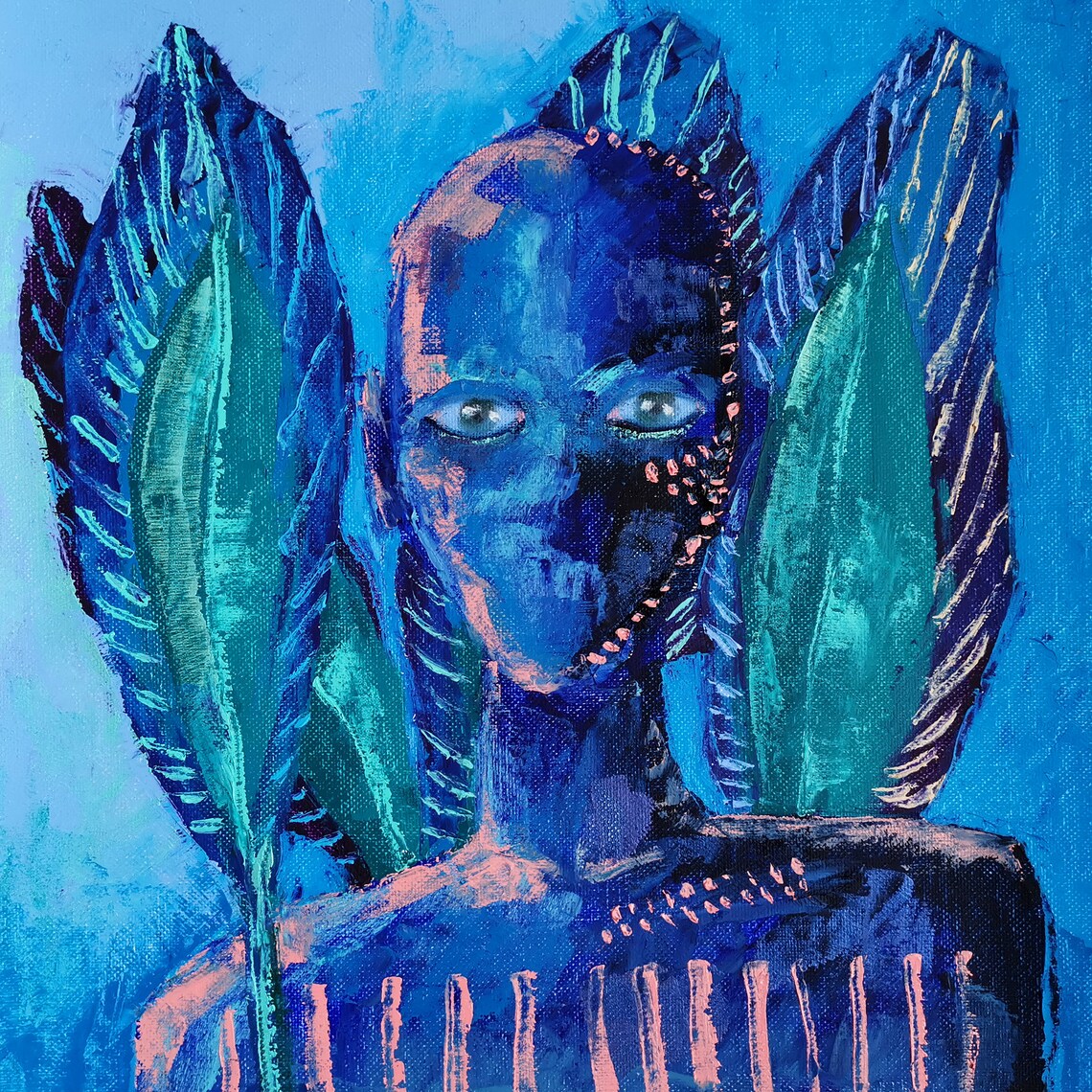 Original Oil Painting Abstract blue face 12x12 | Etsy