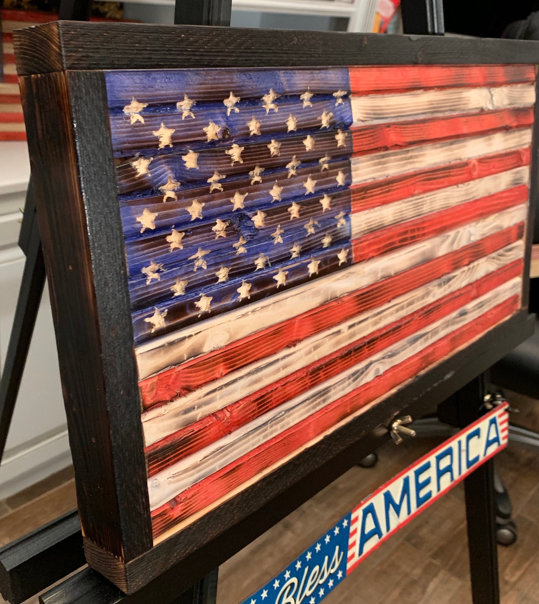 Rustic Handmade Framed Wooden American Flag Wall Art Indoor - Etsy