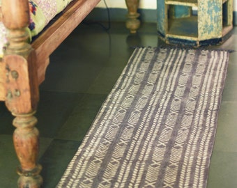Indigo Block Printed, Handmade, Cotton Runner Rug / Handmade Rugs ...