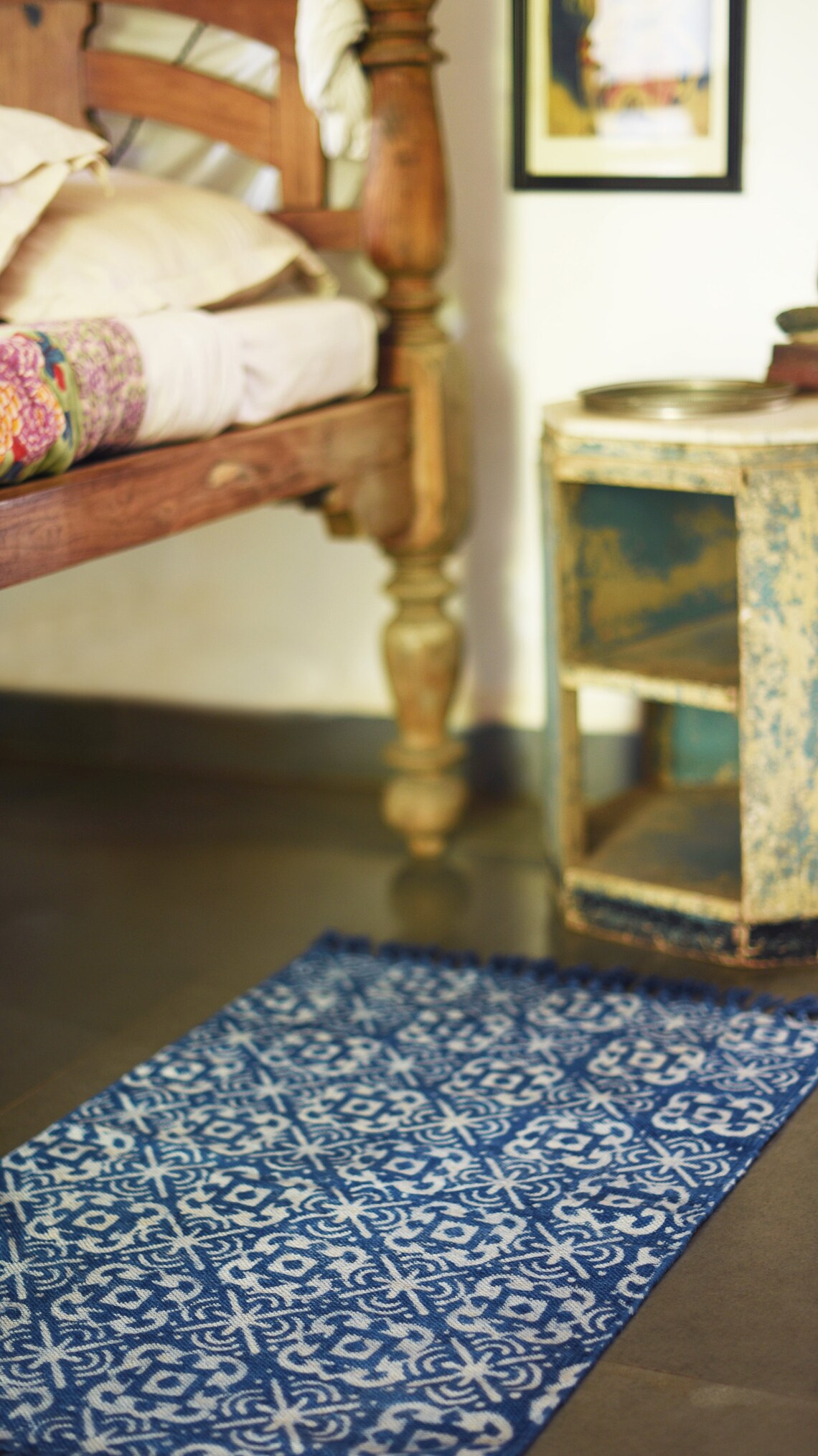 Indigo Block Printed Handmade Cotton Rug / Handmade Rugs / | Etsy