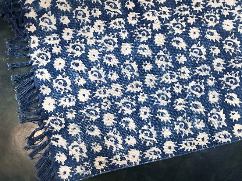 Indigo Block Printed Handmade Cotton Rug / Handmade Rugs / - Etsy