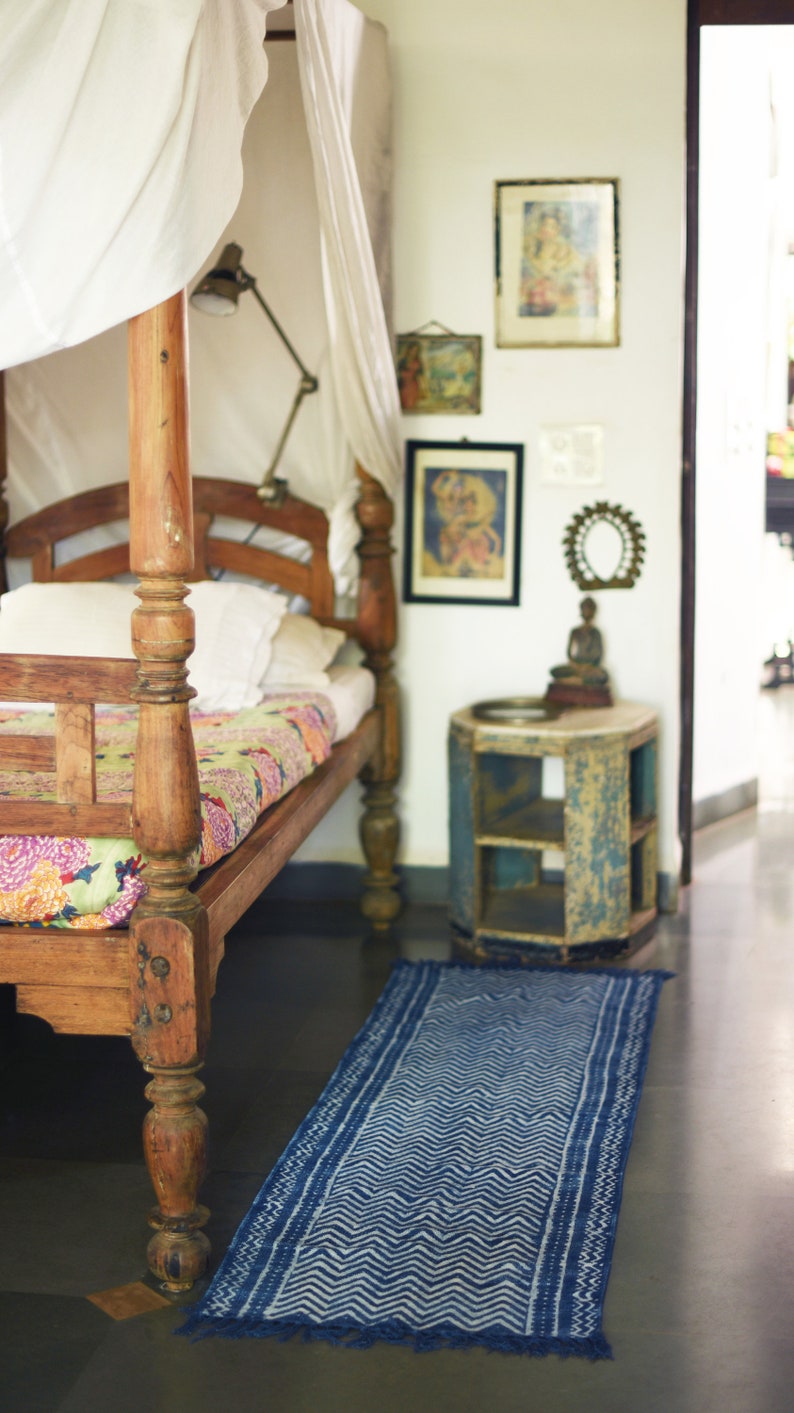 Indigo Block Printed Handmade Cotton Runner Rug / Handmade - Etsy