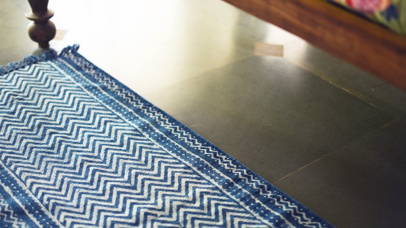 Indigo Block Printed Handmade Cotton Runner Rug / Handmade - Etsy