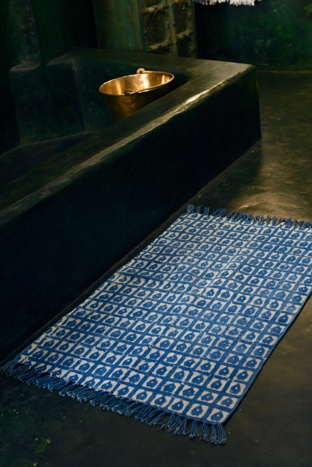 Indigo Block Printed, Handmade, Cotton Rug / Handmade Rugs / Block ...