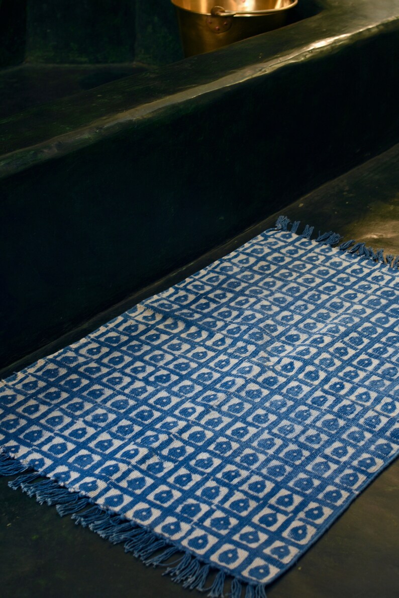 Indigo Block Printed Handmade Cotton Rug / Handmade Rugs / - Etsy