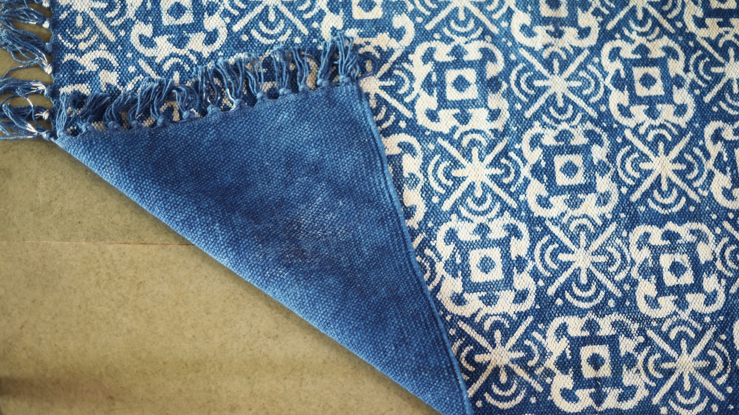 Indigo Block Printed Handmade Cotton Rug / Handmade Rugs / | Etsy