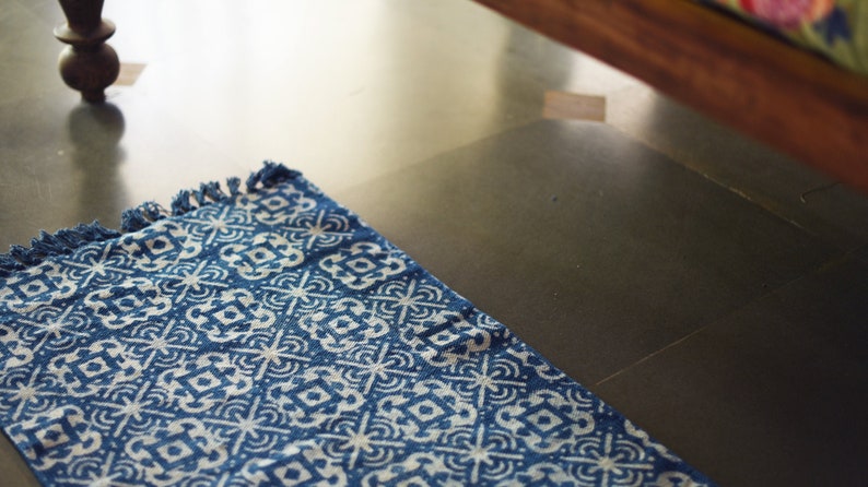 Indigo Block Printed Handmade Cotton Rug / Handmade Rugs / - Etsy