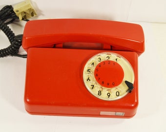 Vintage Red Rotary Dial Desk Phone, 1970s Table Telephone, Cherry Red ...