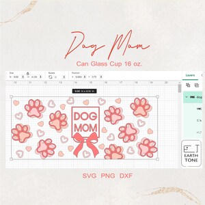 Dog Mom Heart Mama Dog,dog Paw Line Art Ribbon Bow Beer Can Cup Full ...