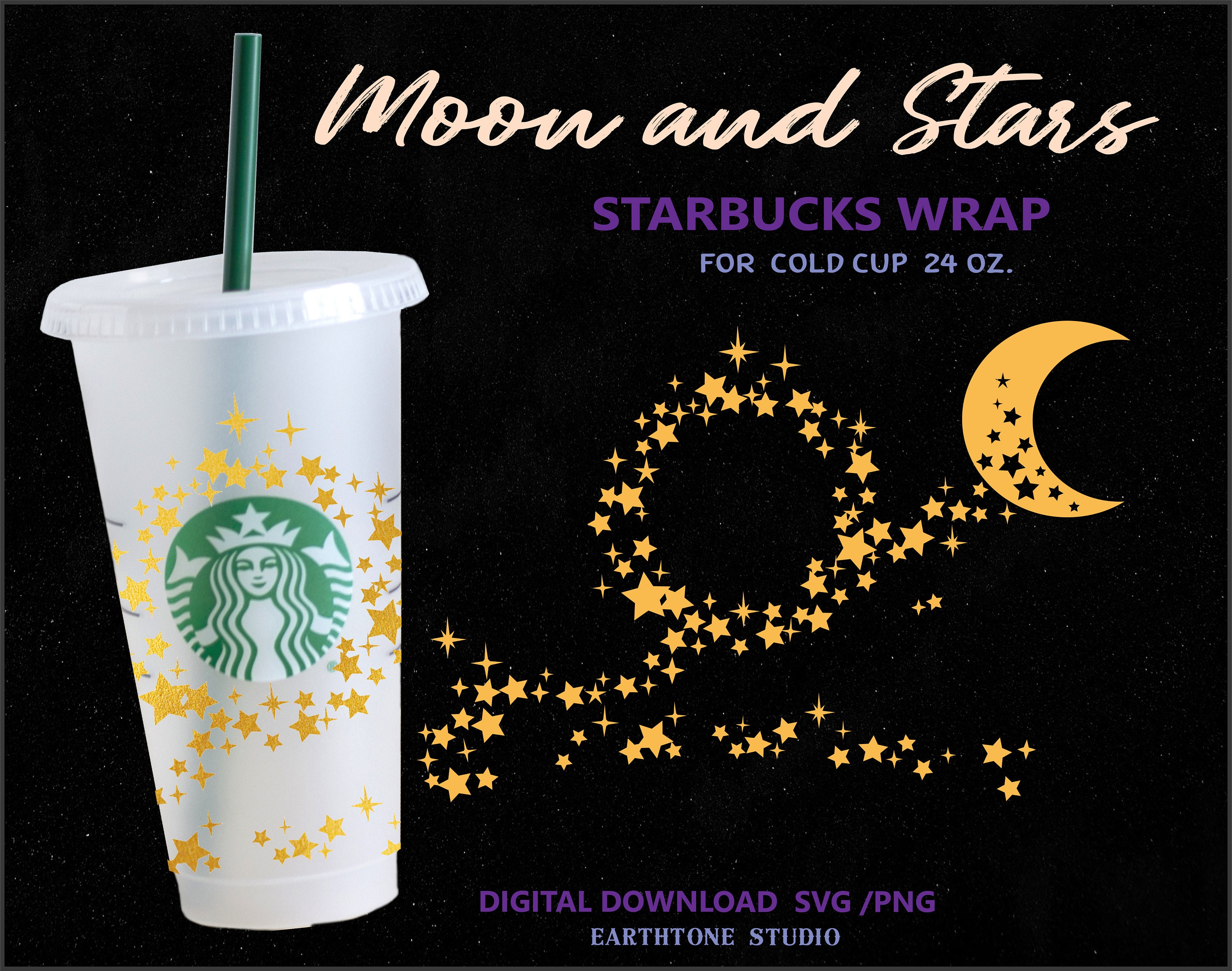 Moon and Stars Personal Cup sky Full Wrap for Starbucks Venti - Etsy