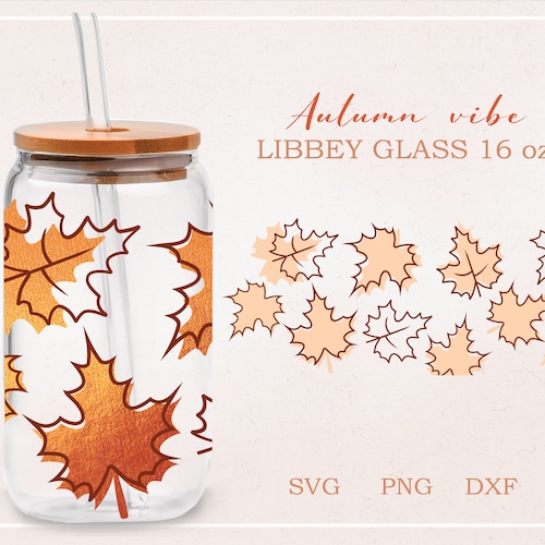 Autumn Leaves Can Glass Wrap SVG Can Glass Svg 16oz Libbey - Etsy