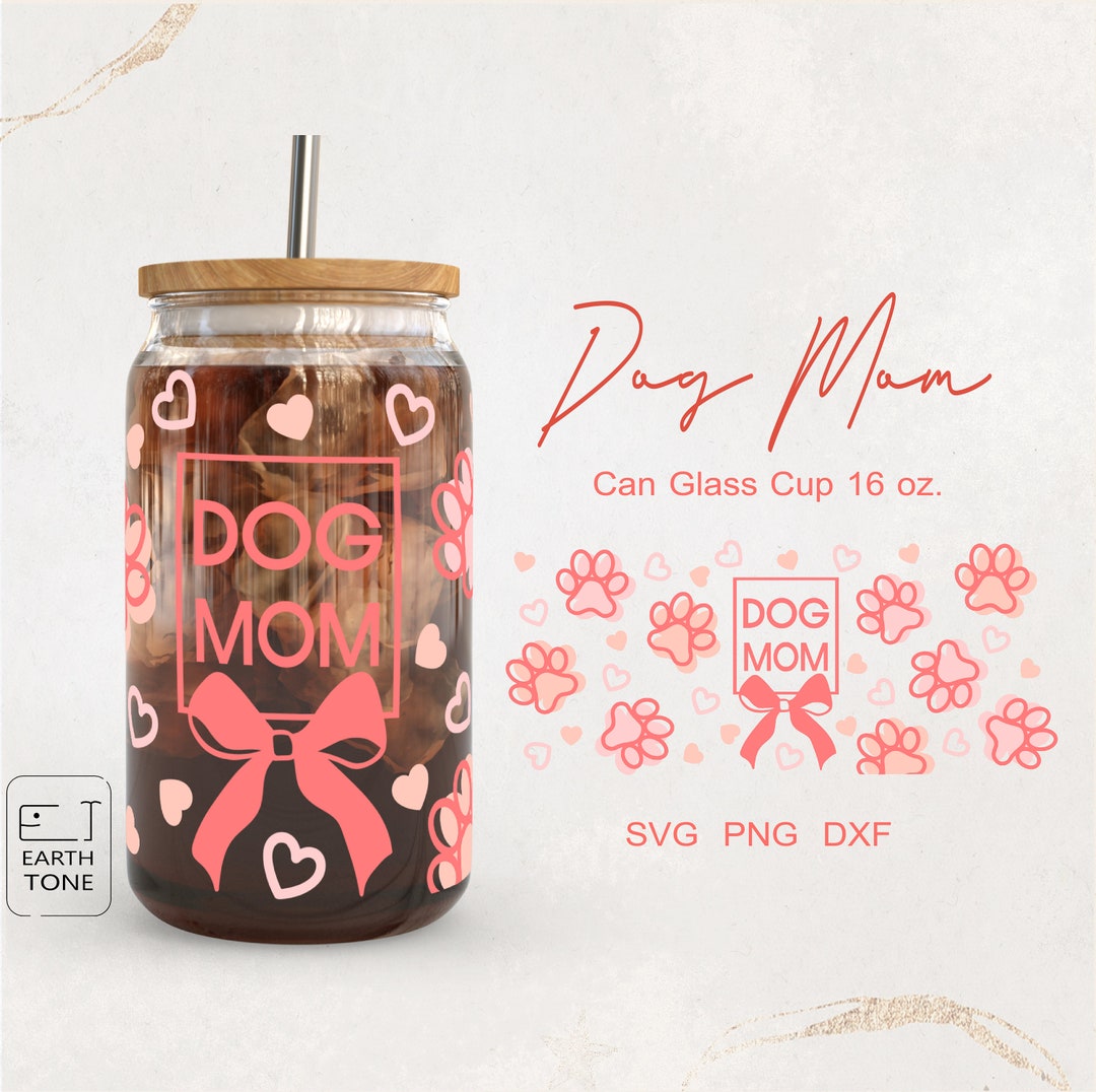 Dog Mom Heart Mama Dog,dog Paw Line Art Ribbon Bow Beer Can Cup Full ...