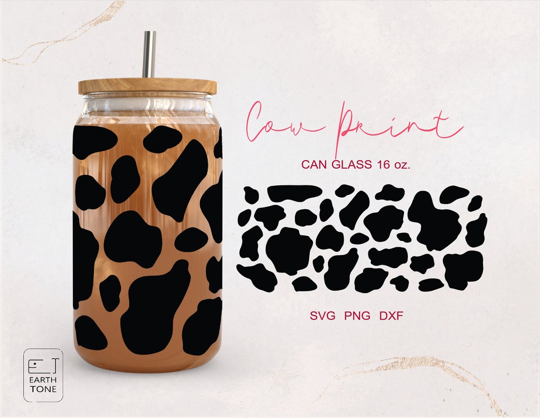 Cow Print Animal Can Glass Wrap for Full Wrap Libbey Glass 16oz. PNG ...