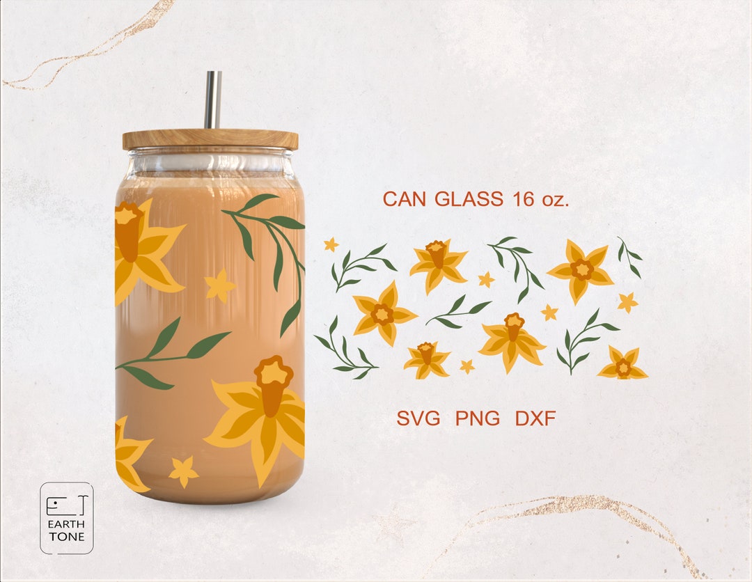 Daffodils Libbey Glass Svg Floral Beer Can Glass Flower Full Wrap for ...