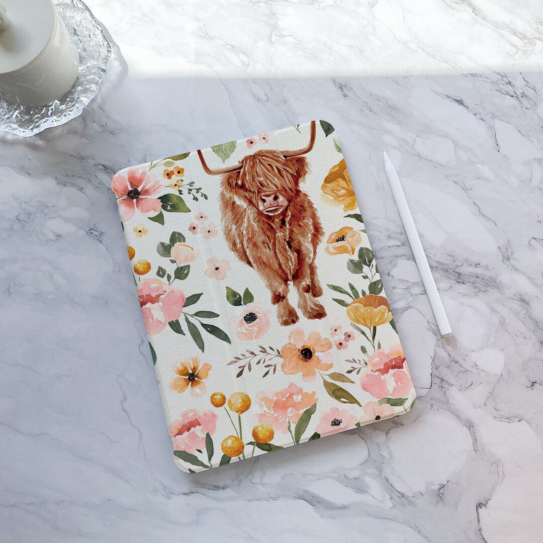 Cow in Flower Painting iPad Case for 9.7'' 10.2'' 11'' 12.9'' Inch iPad ...