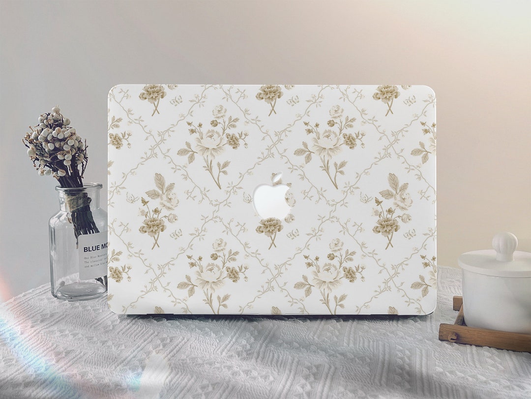 White Elegant Flowers MacBook Case MacBook Pro 13 A2338 MacBook M4 Air ...