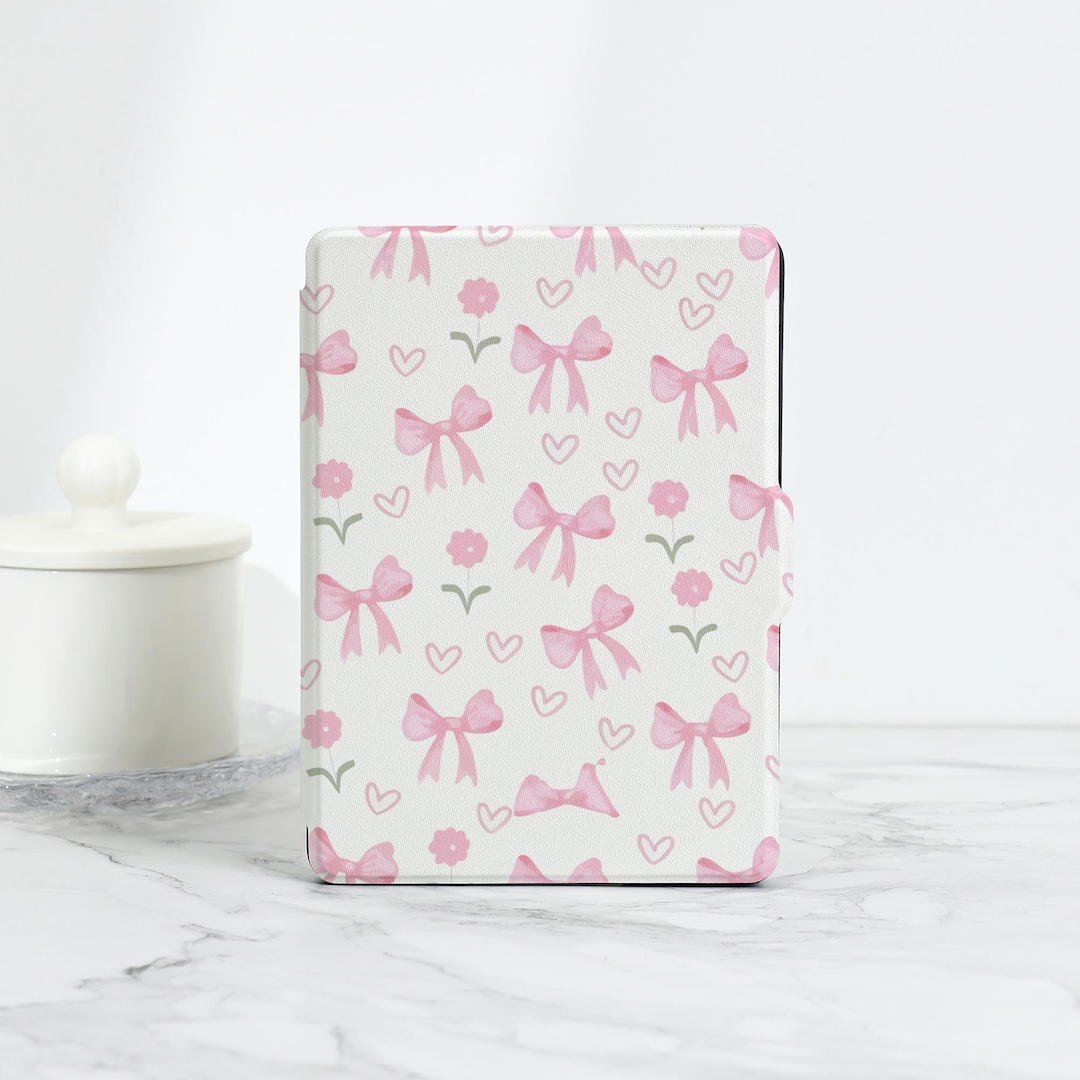 Light Pink Bow Decor Kindle Case, Custom Kindle Cover for Kindle ...
