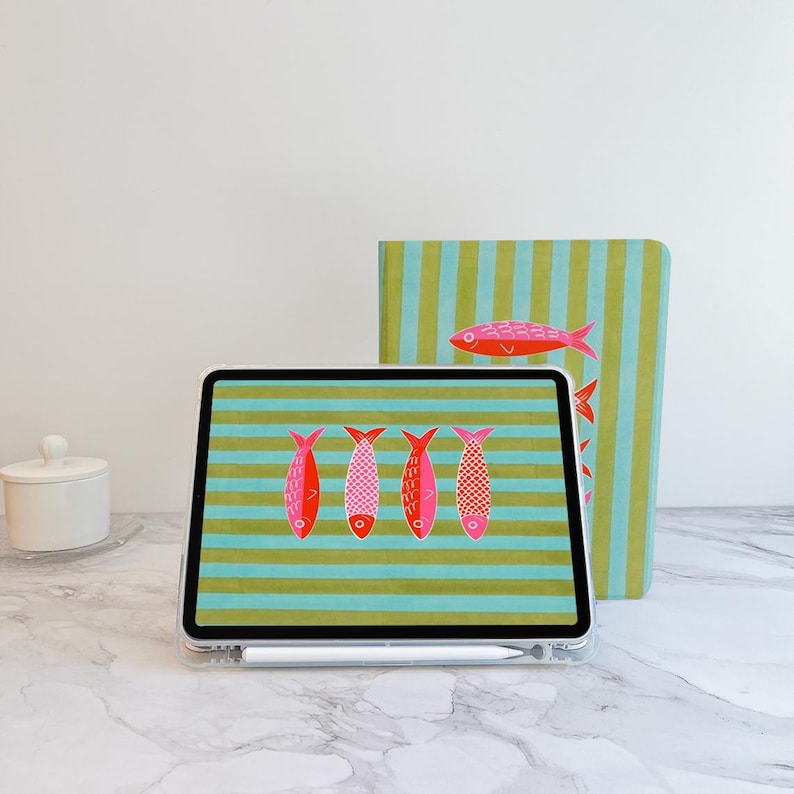 Green Stripe Fish iPad Case, iPad Air 2025 iPad 10 10.9" 2022 iPad 11 ...
