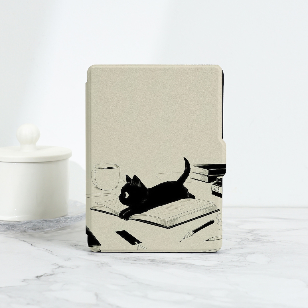 Cat Lying on Book Kawaii Kobo/kindle Case, Kindle Paperwhite 10th 11th ...