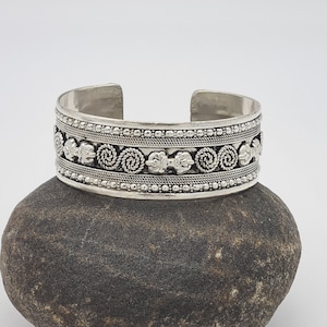 Handcrafted Nepali Silver Cuff Bracelet - Wide Ethnic Bangle - Bohemian ...