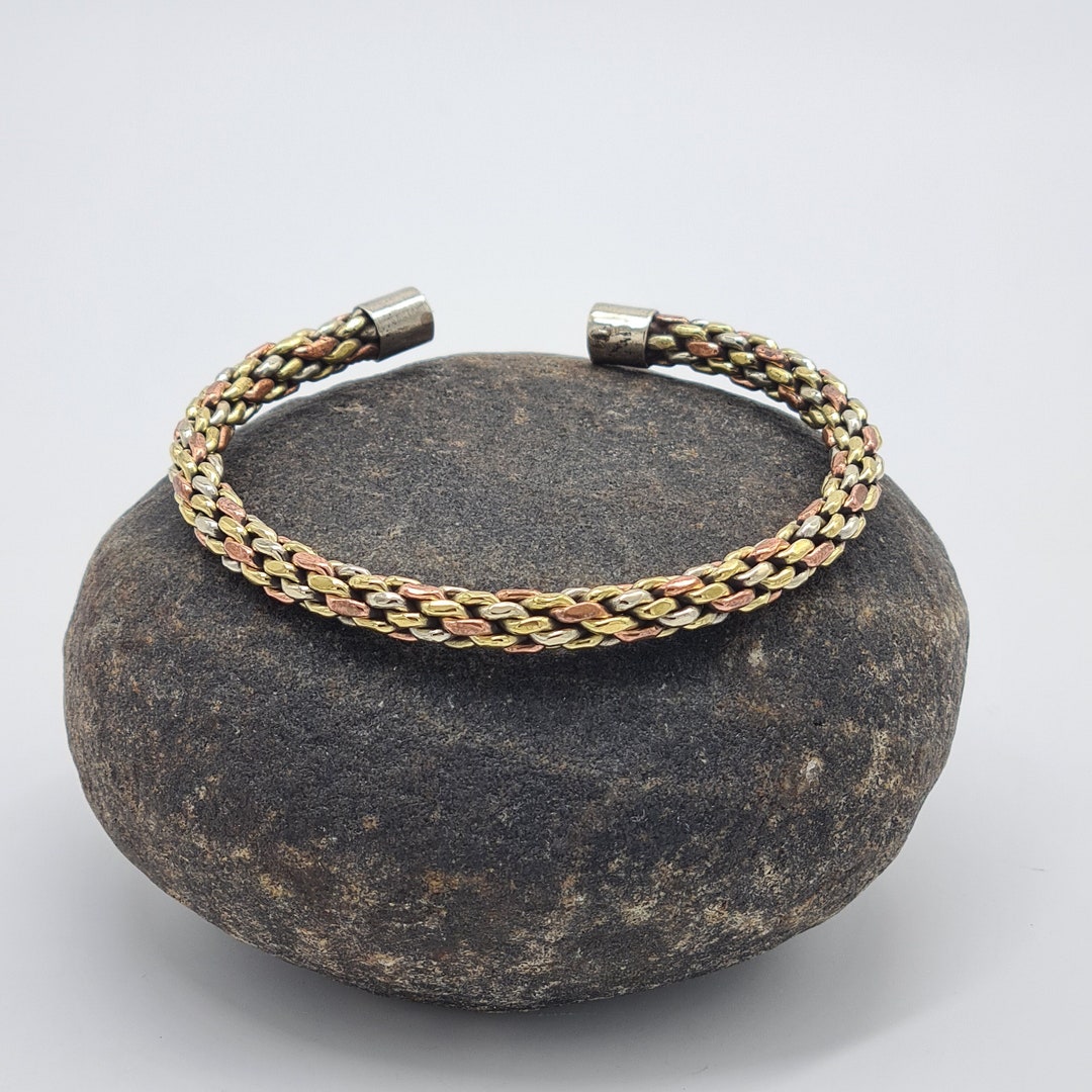 Bracelet viking en cuivre et laiton, manchette celtique, jonc tressé, bracelet en cuivre torsadé ...