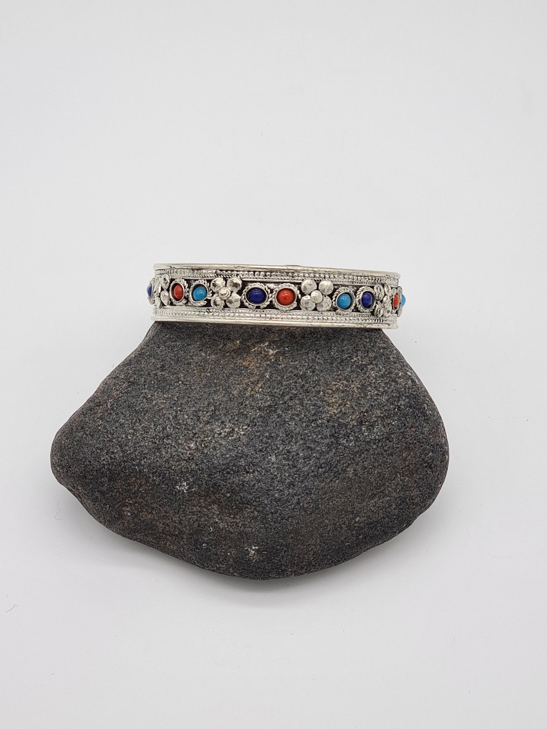 Ethnic Silver Floral Bangle Bracelet, Nepalese Jewellery, Tribal Ethnic ...