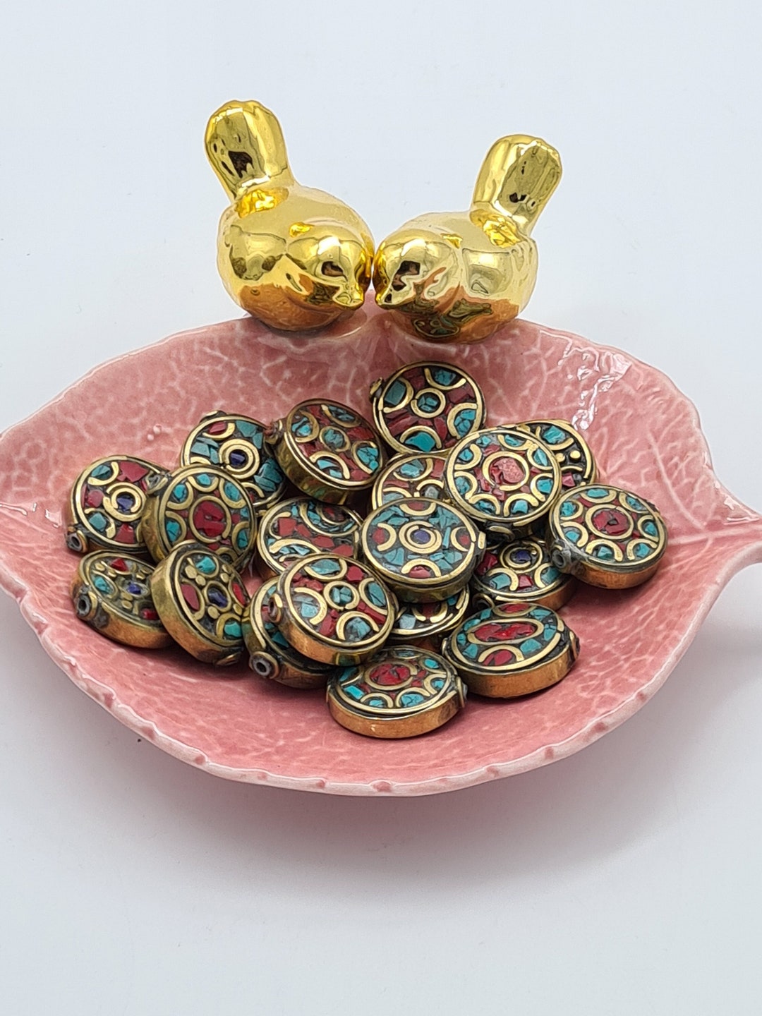 Ethnic Brass Coin Beads With Turquoise, Coral Charms - Etsy