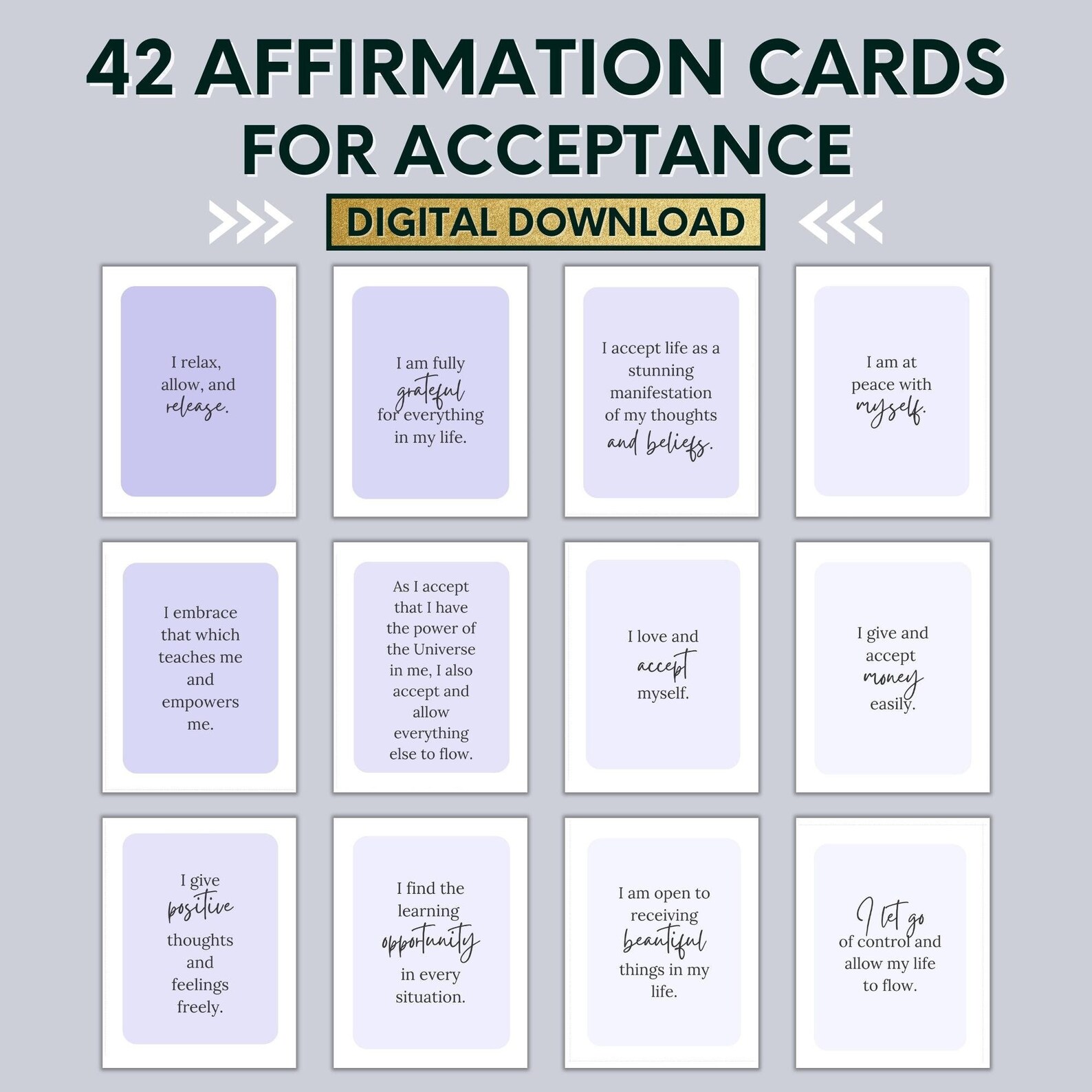 Acceptance Printable Affirmation Cards Affirmations for Acceptance and ...