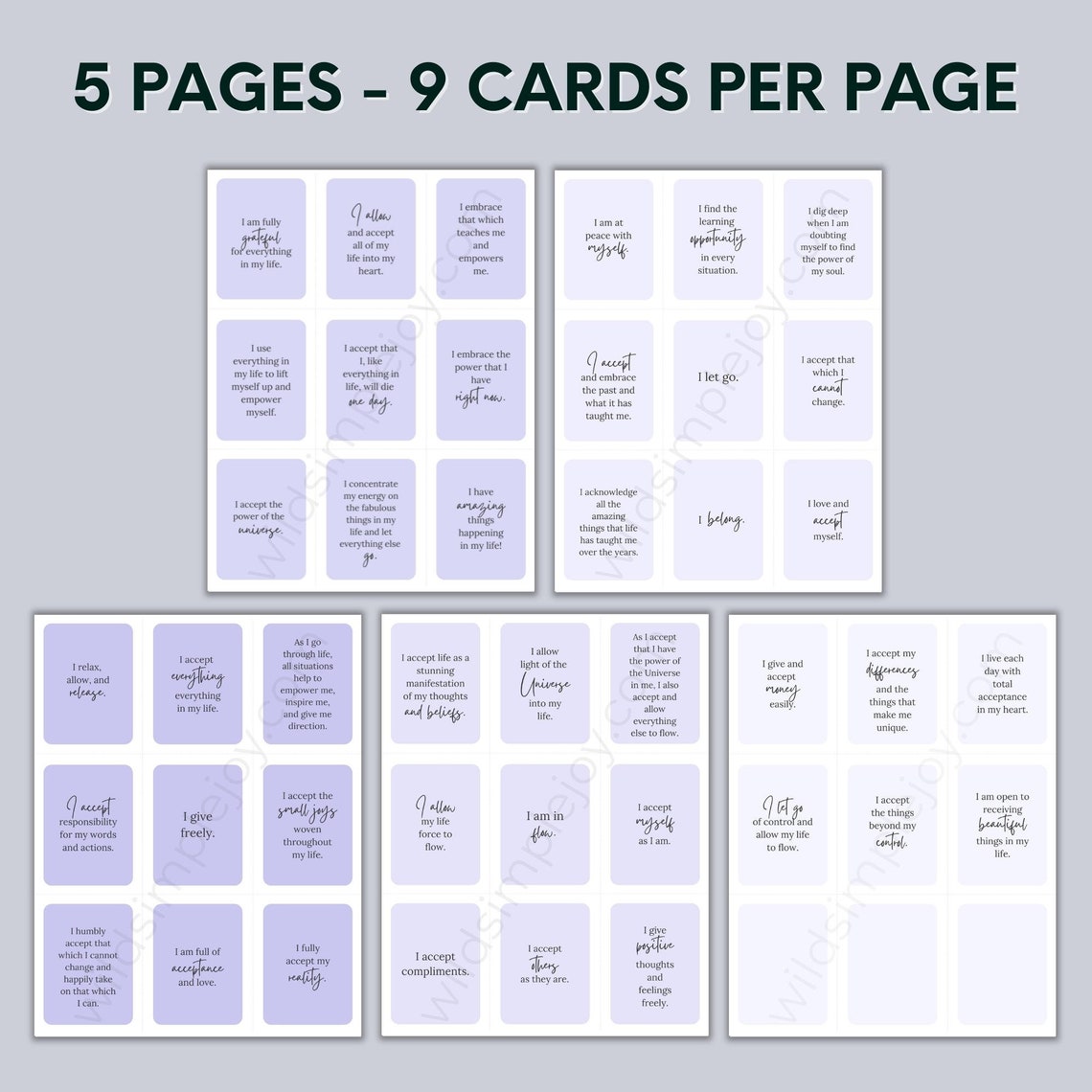 Acceptance Printable Affirmation Cards Affirmations for Acceptance and ...