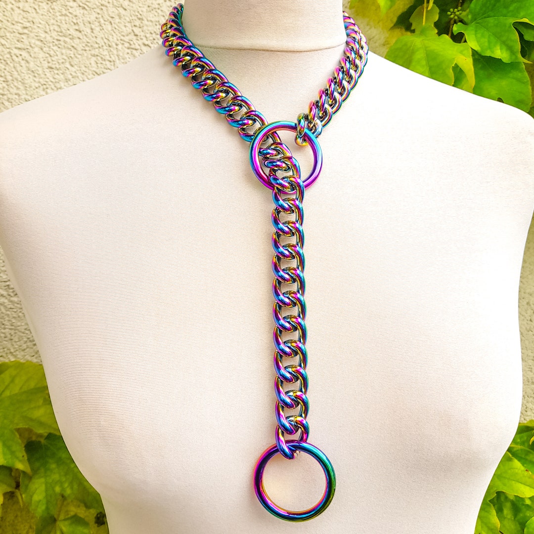 Rainbow Slip Chain Necklace Choker Collar O Ring Petplay Puppy Dog ...