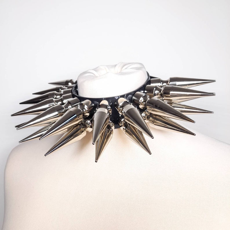 Spiked Black Vegan Leather Choker, Long Spike Posture Collar - Etsy