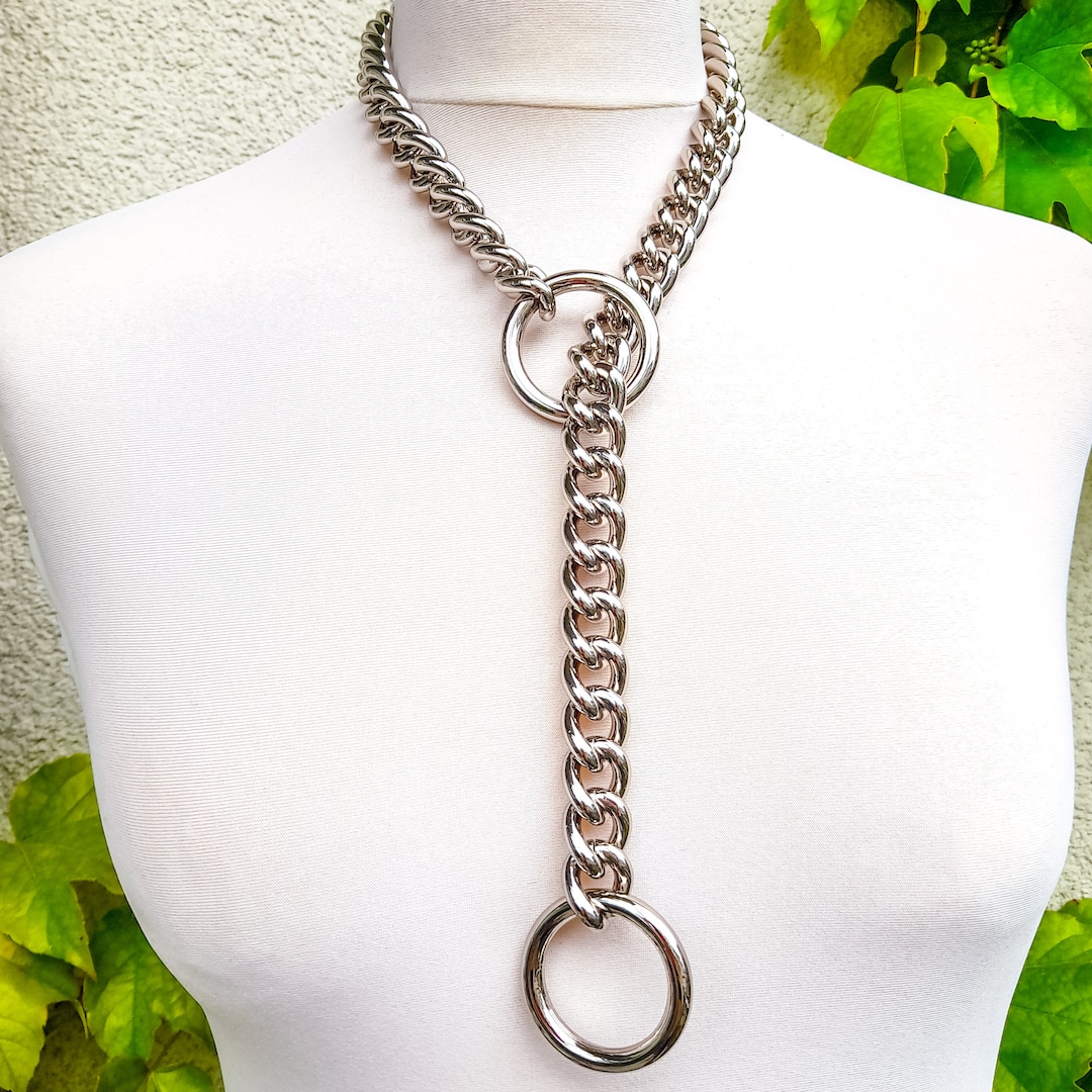 Silver Slip Chain Necklace Choker Collar O Ring Petplay Puppy Dog ...