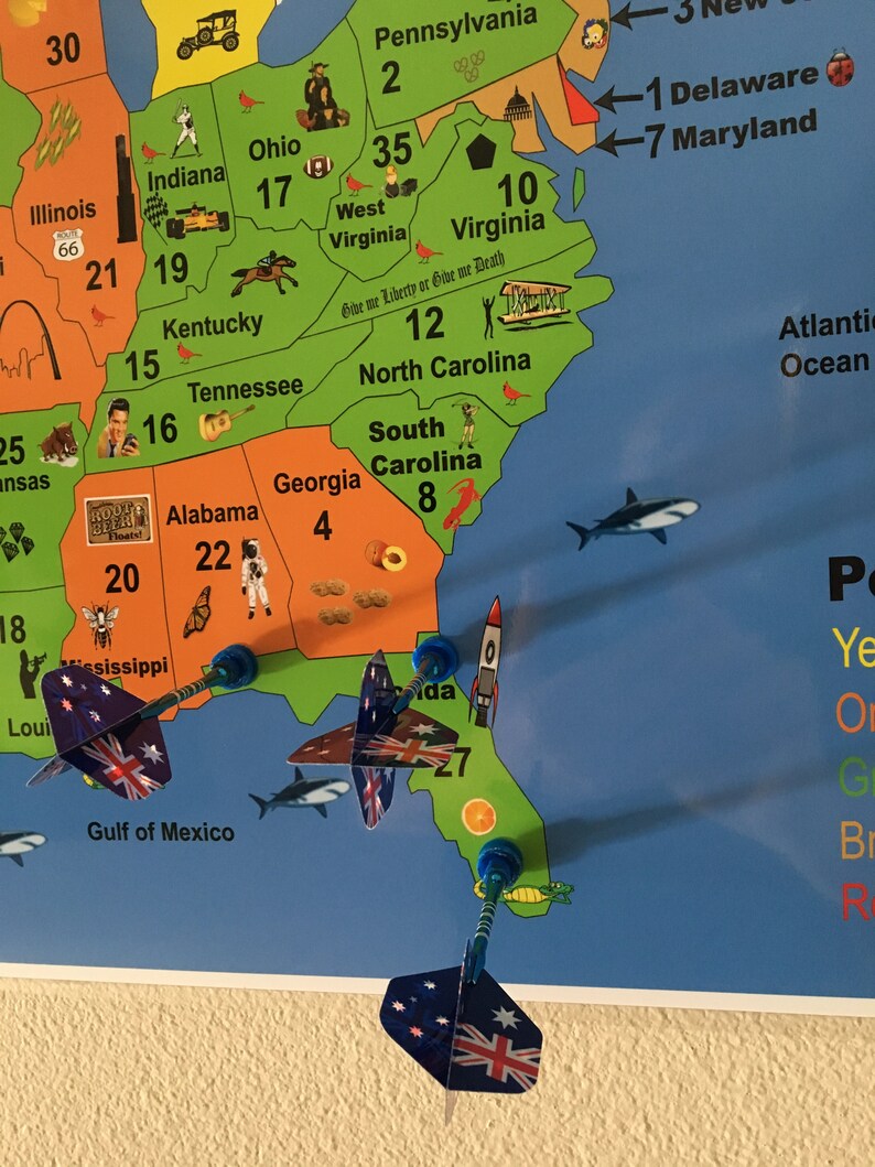 United States Learning Education Game Wall Map Party Games Dartboard ...