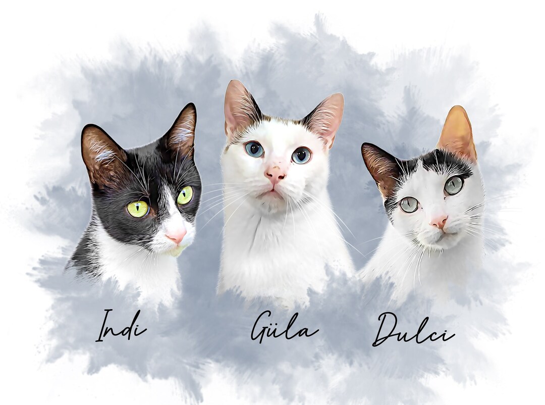 Custom Pet Canvas, Pet Portrait Multiple Pets, Multiple Pet Portrait ...