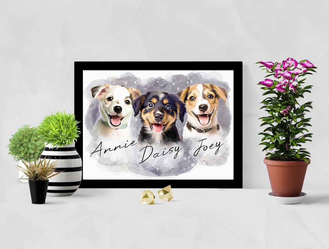 3 Pets Portrait, Multiple Dogs, Multiple Dog Portrait, Customized Cat ...