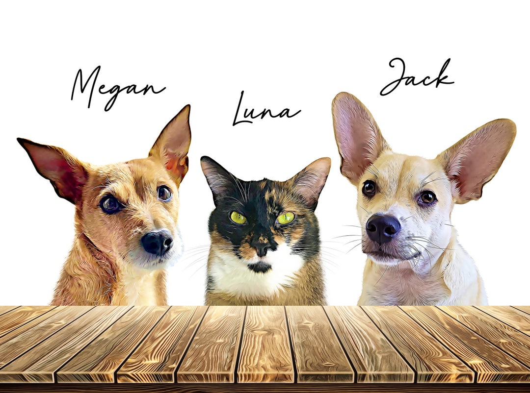 Pet Portrait Multiple Pets, Multiple Pet Portrait, Customized Pet ...