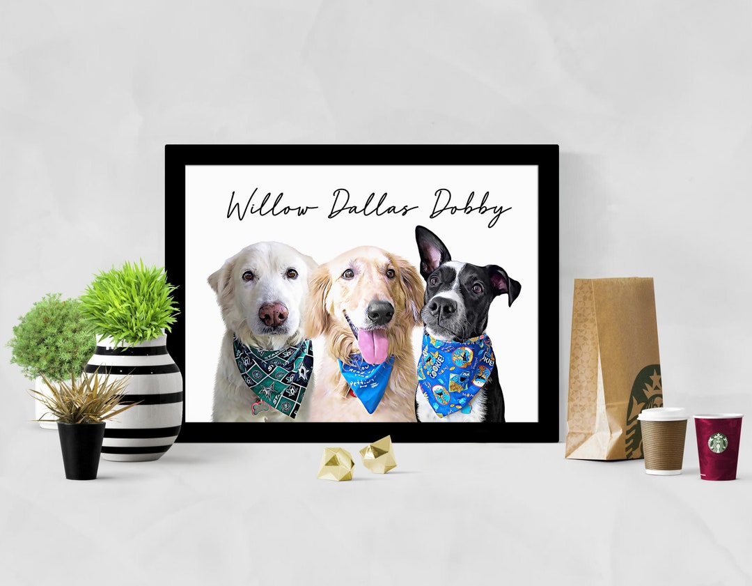 3 Pet Portrait Multiple Pets, Multiple Pet Portrait, Customized Pet ...