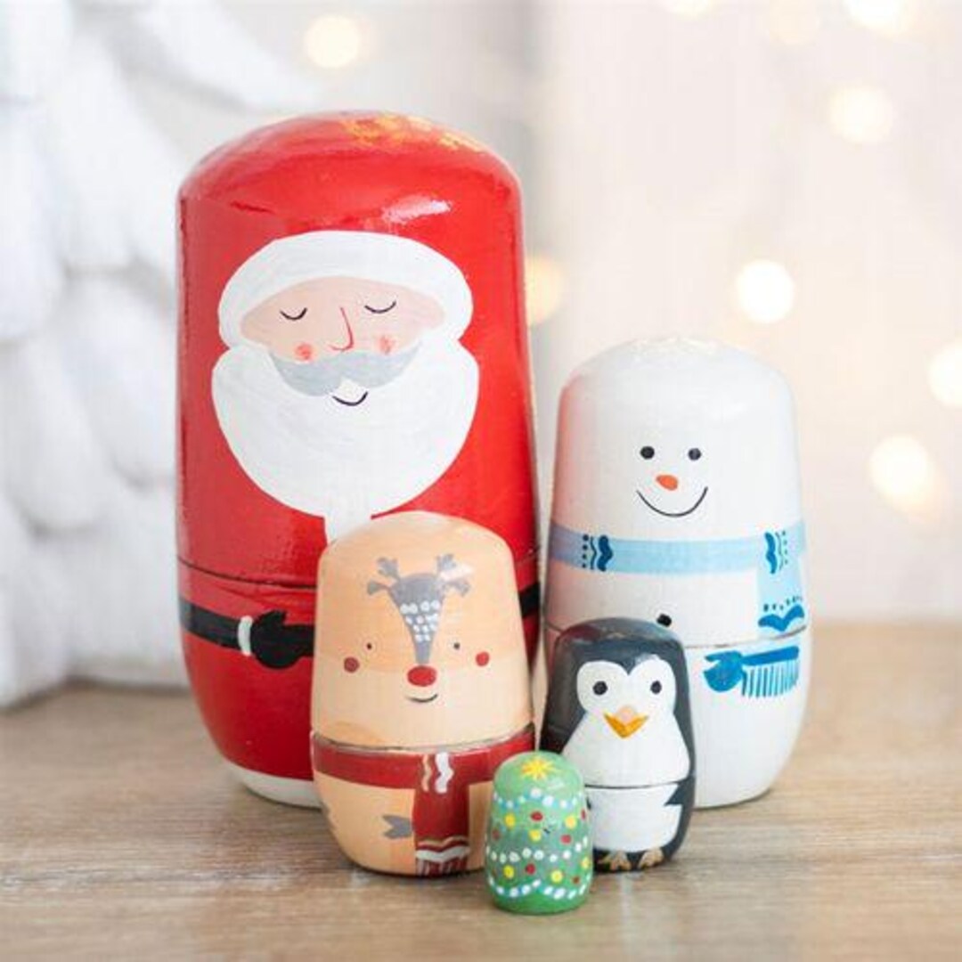 Christmas Russian Dolls /wooden Nesting Xmas Set 5pcs/wooden Christmas ...