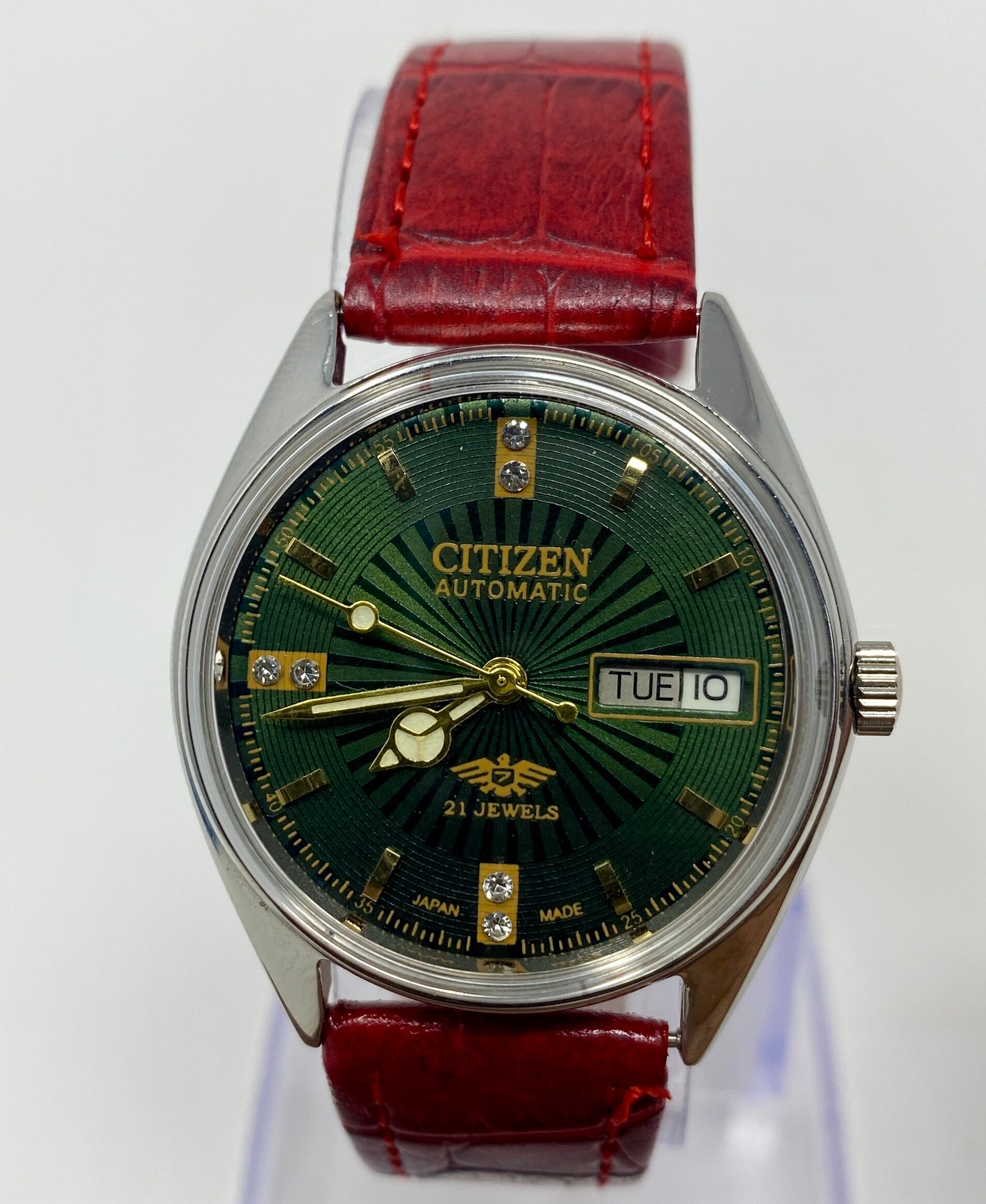 Vintage Citizen Automatic 21 Jewels Day & Date Green Dial Japan Made ...