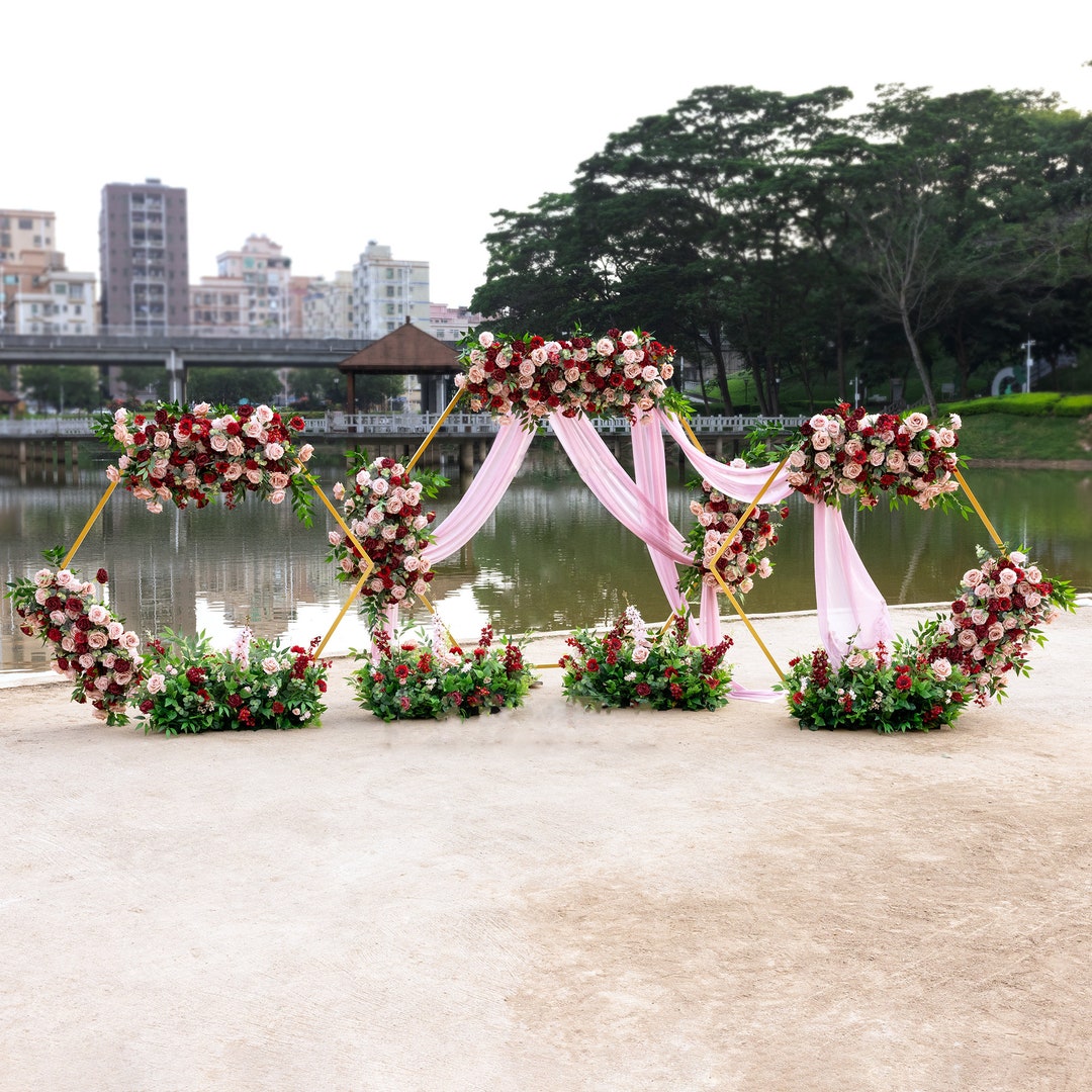 Luxury Burgundy Rose Willow Leaves Pink Flower Arrangement for Wedding ...