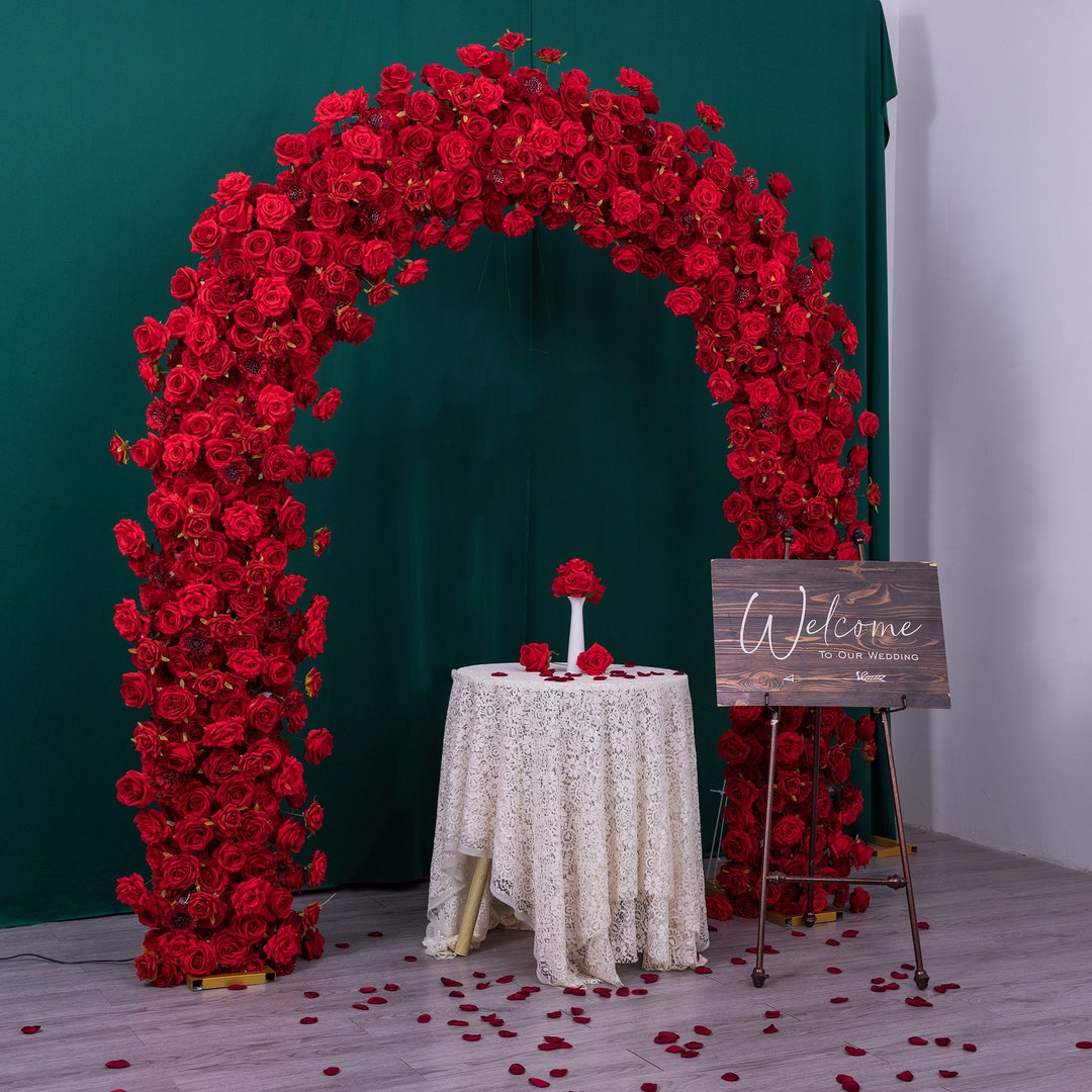 Wedding Arch Flowers Luxury Red Rose Floral Arrangement for Event Party ...