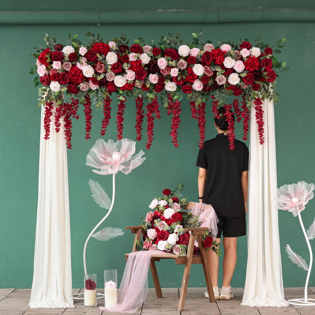 Burgundy Wine Red Artificial Flower Wall Garland Table Centerpiece ...