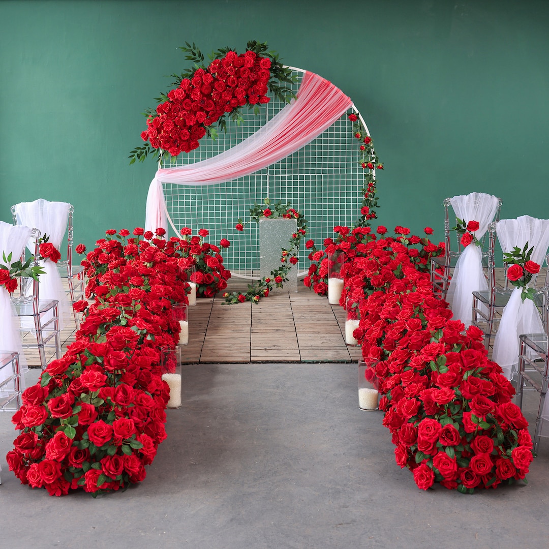Wedding Luxury Red Series Rose Hydrangea Flower Runner for Wedding ...