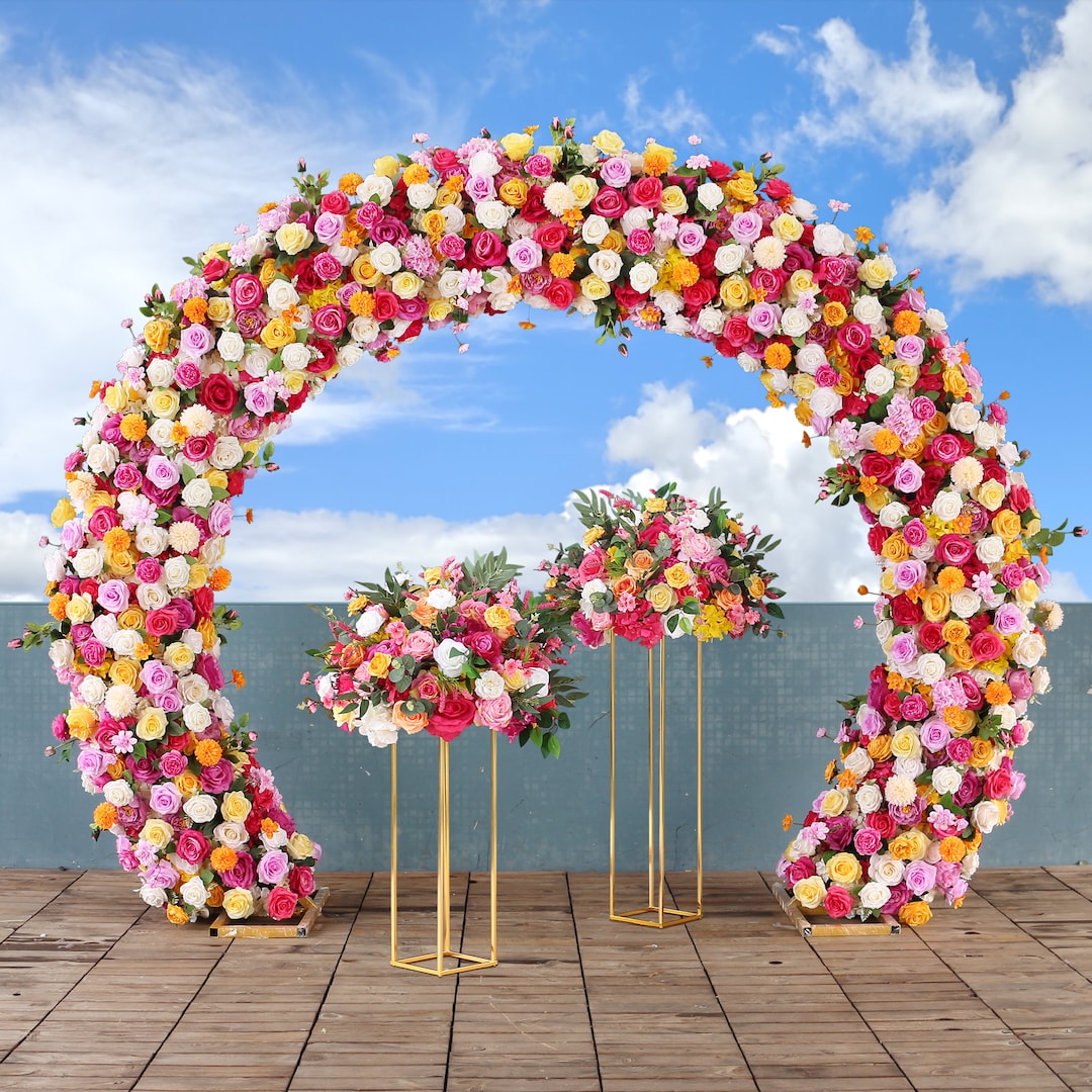 Wedding Backdrop Flower Stand Decorations Colorful Artificial Floral ...